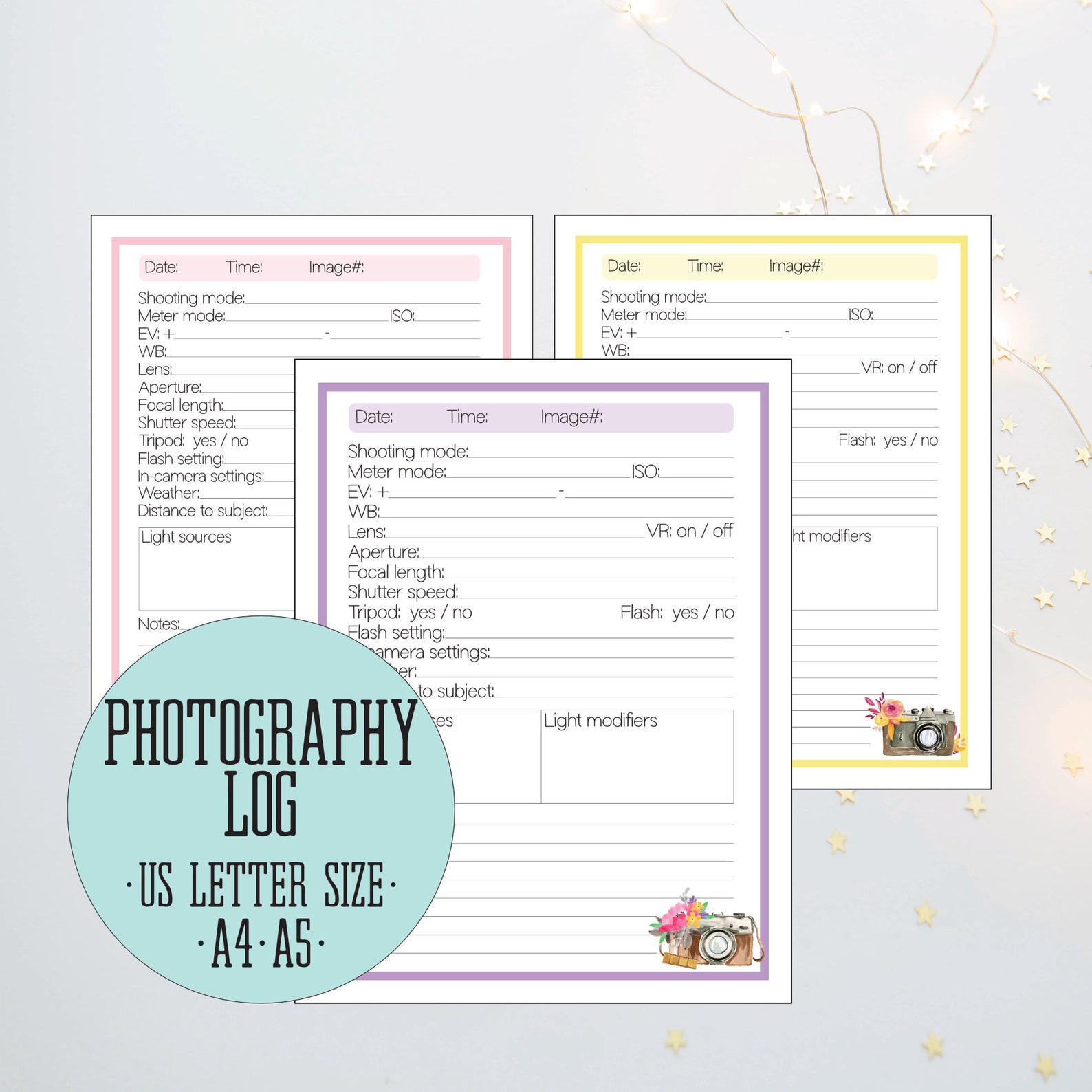 Photography Log Photo Shoot Record Photography Templates - Etsy