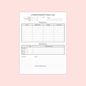 Chemo Tracker, Chemo Log, Chemotherapy Care, Cancer Digital Download ...