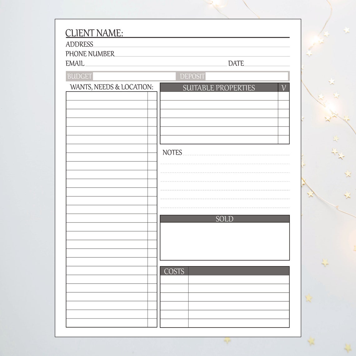 Real Estate Client Information Sheet Realtor Templates & Questionnaire ...