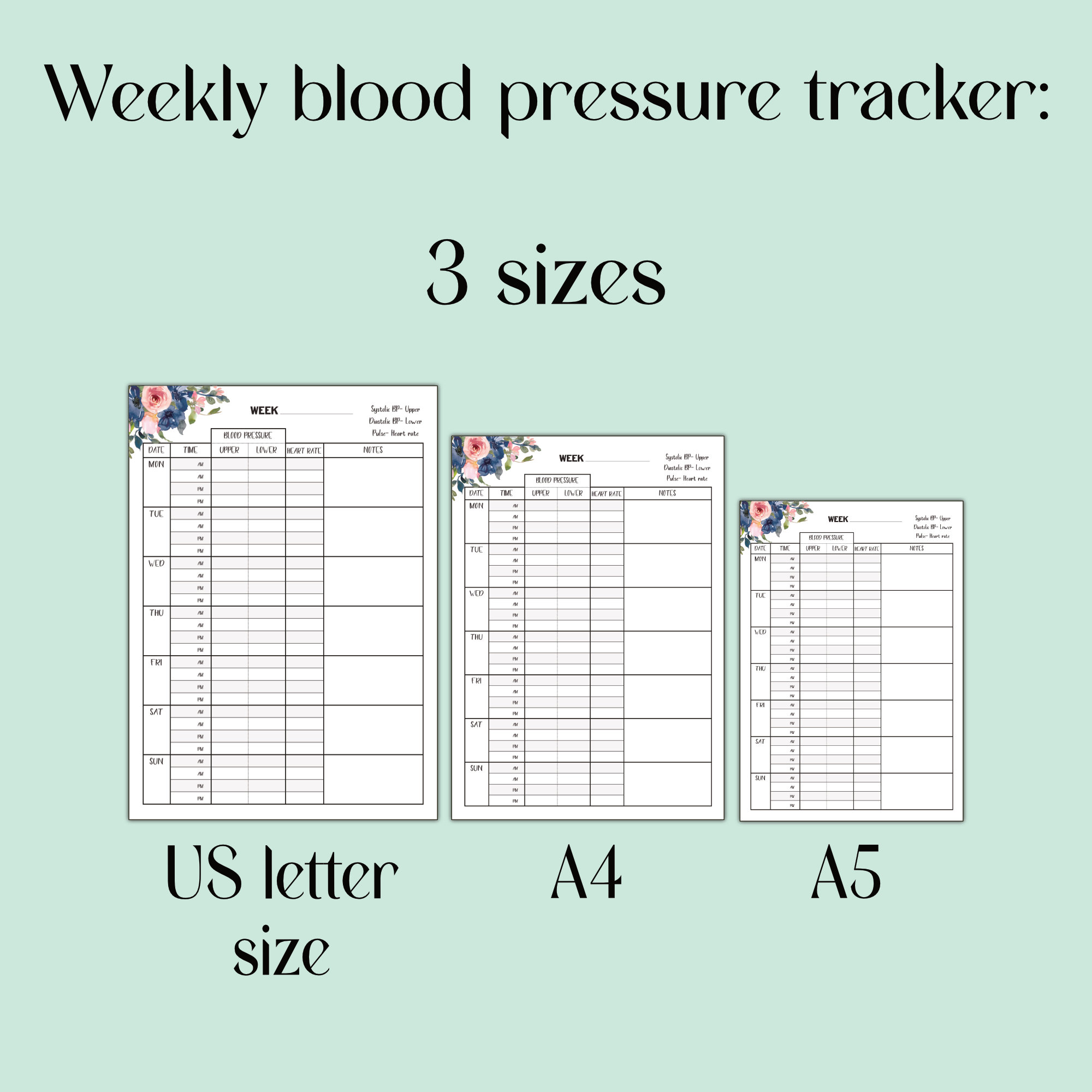 Blood Pressure Log, BP Diary, Printable Tracker, Health Log, High Blood ...
