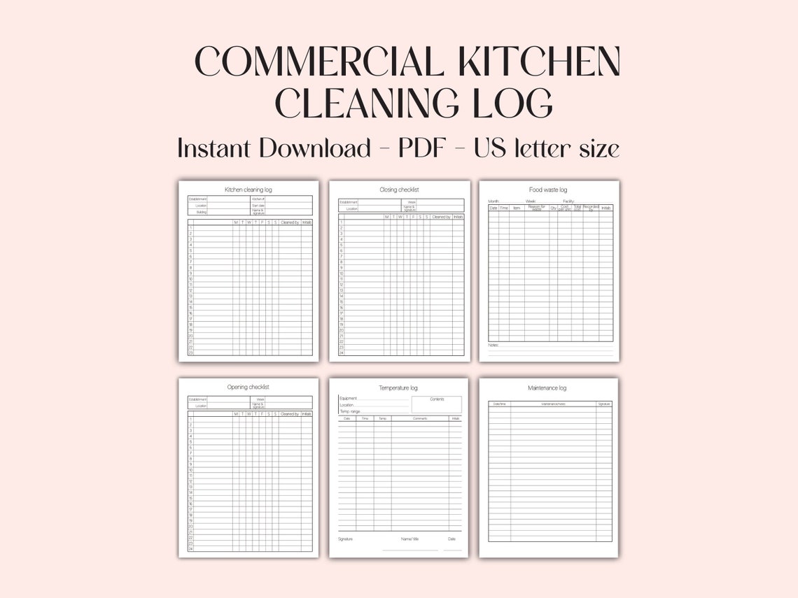 Food Safety Hygiene Record Sheets, Kitchen Cleaning Checklist ...