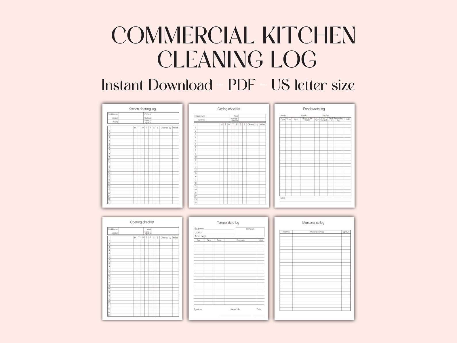 Food Safety Hygiene Record Sheets, Kitchen Cleaning Checklist ...