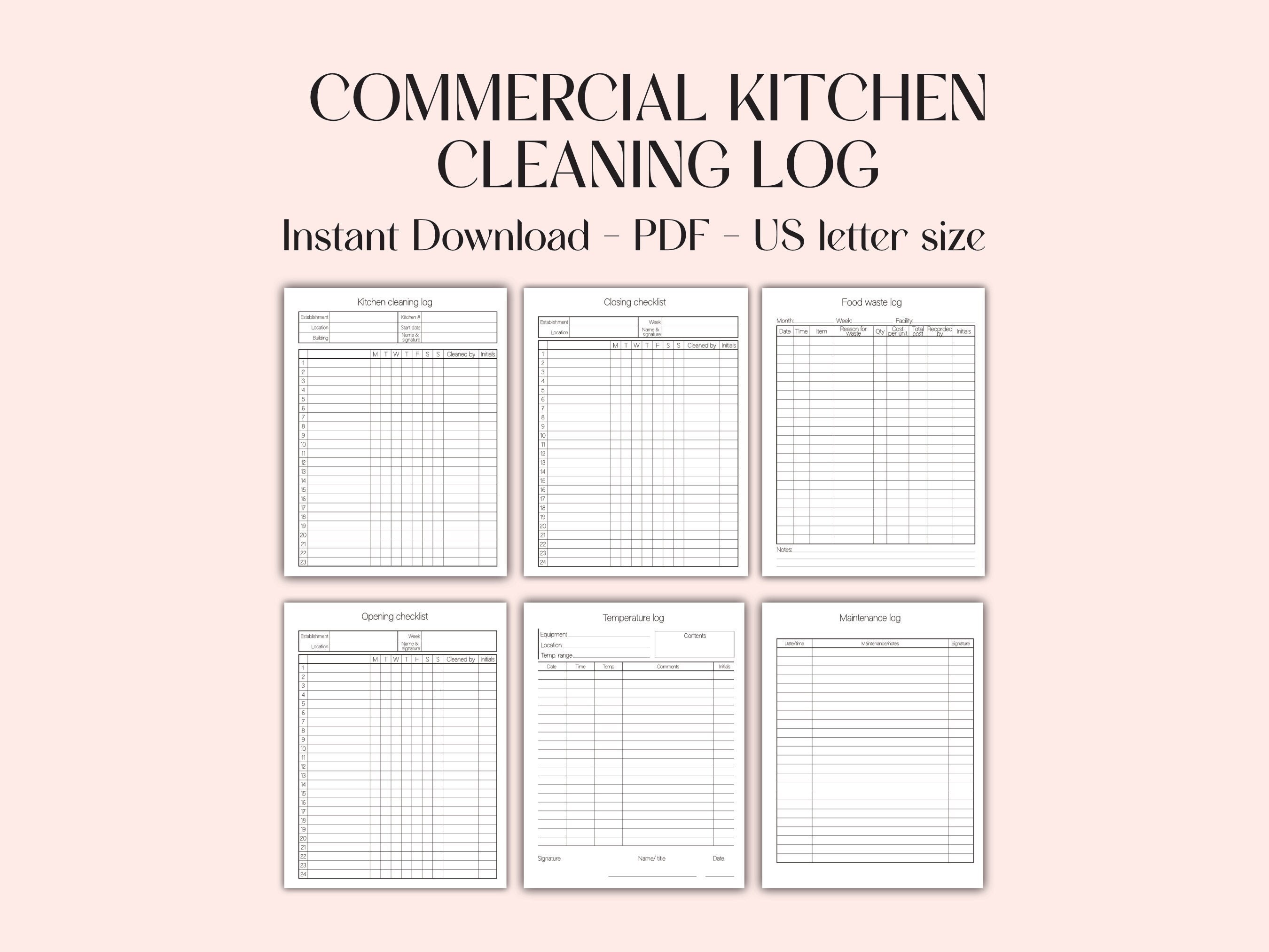 Food Safety Hygiene Record Sheets, Kitchen Cleaning Checklist ...