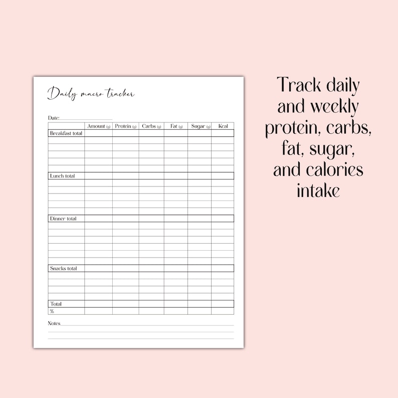 Macro Tracker Printable, Daily and Weekly Food Journal to Track Calorie ...