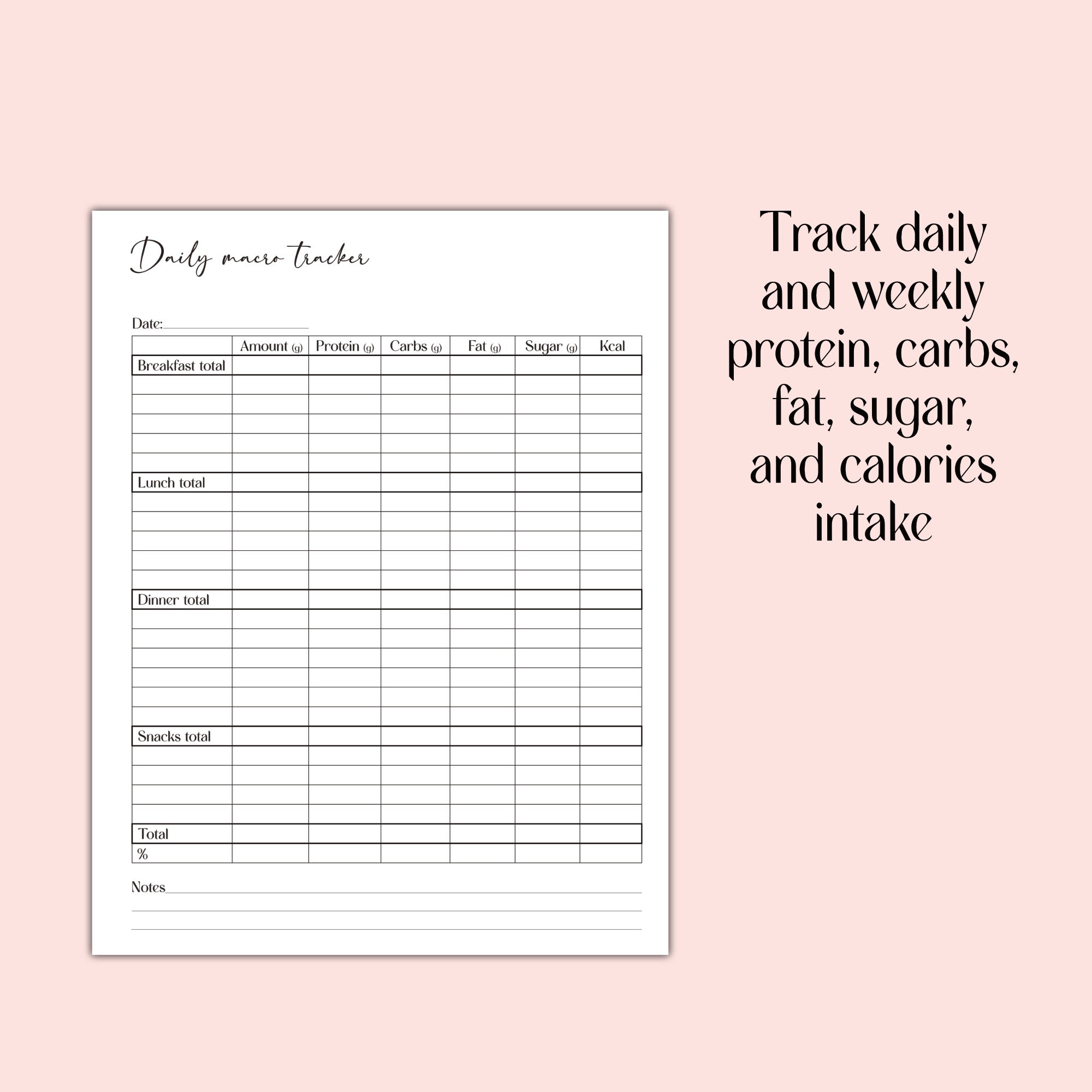 Macro Tracker Printable, Daily and Weekly Food Journal to Track Calorie ...