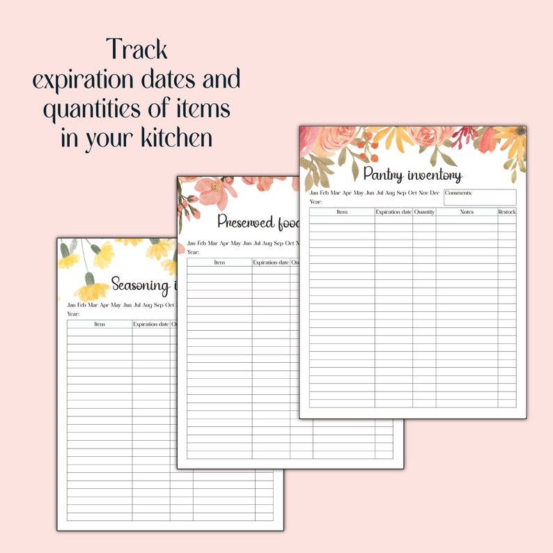 Food Inventory Tracker Printable, Kitchen Organizer, Pantry, Freezer ...