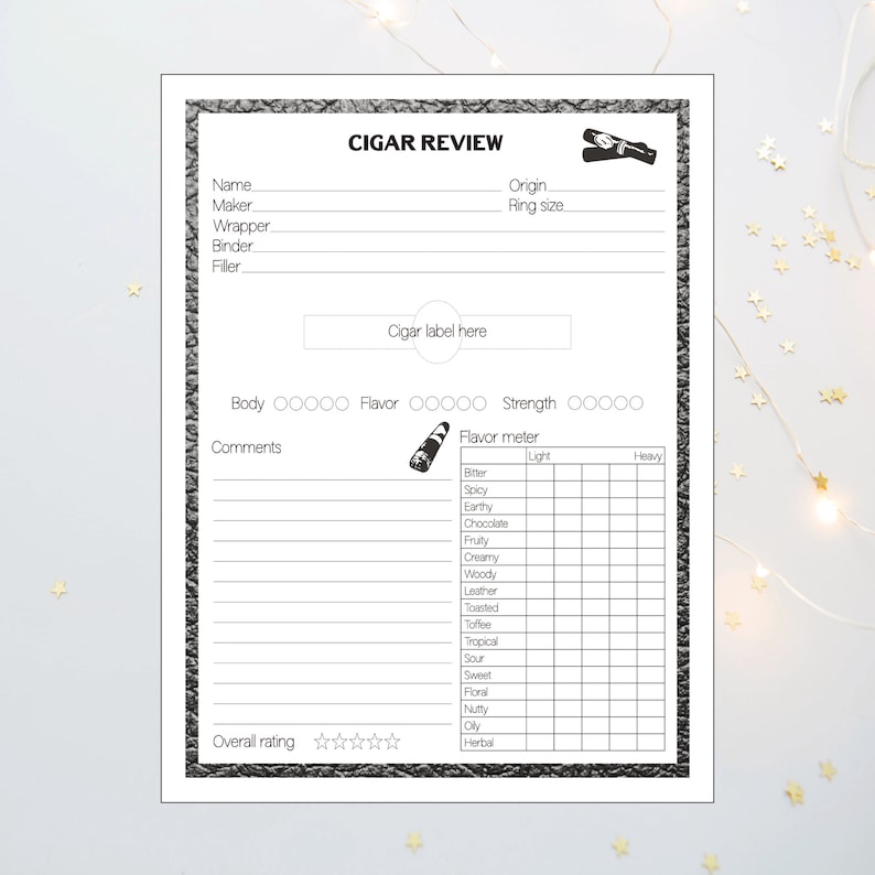 Cigar Review Log - Cigar Tasting Template for Cigar Lovers, Printable ...