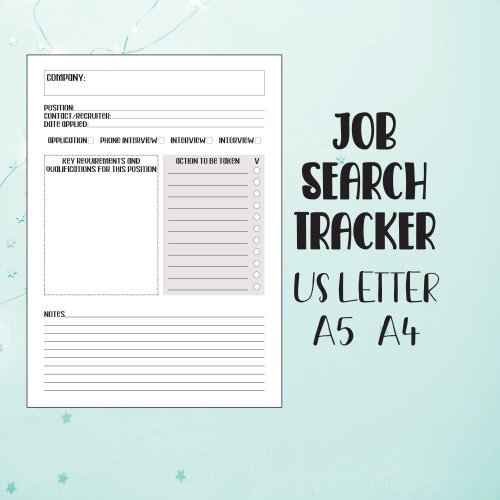 Job Search Tracker Application Log PRINTABLE and INSTANT - Etsy