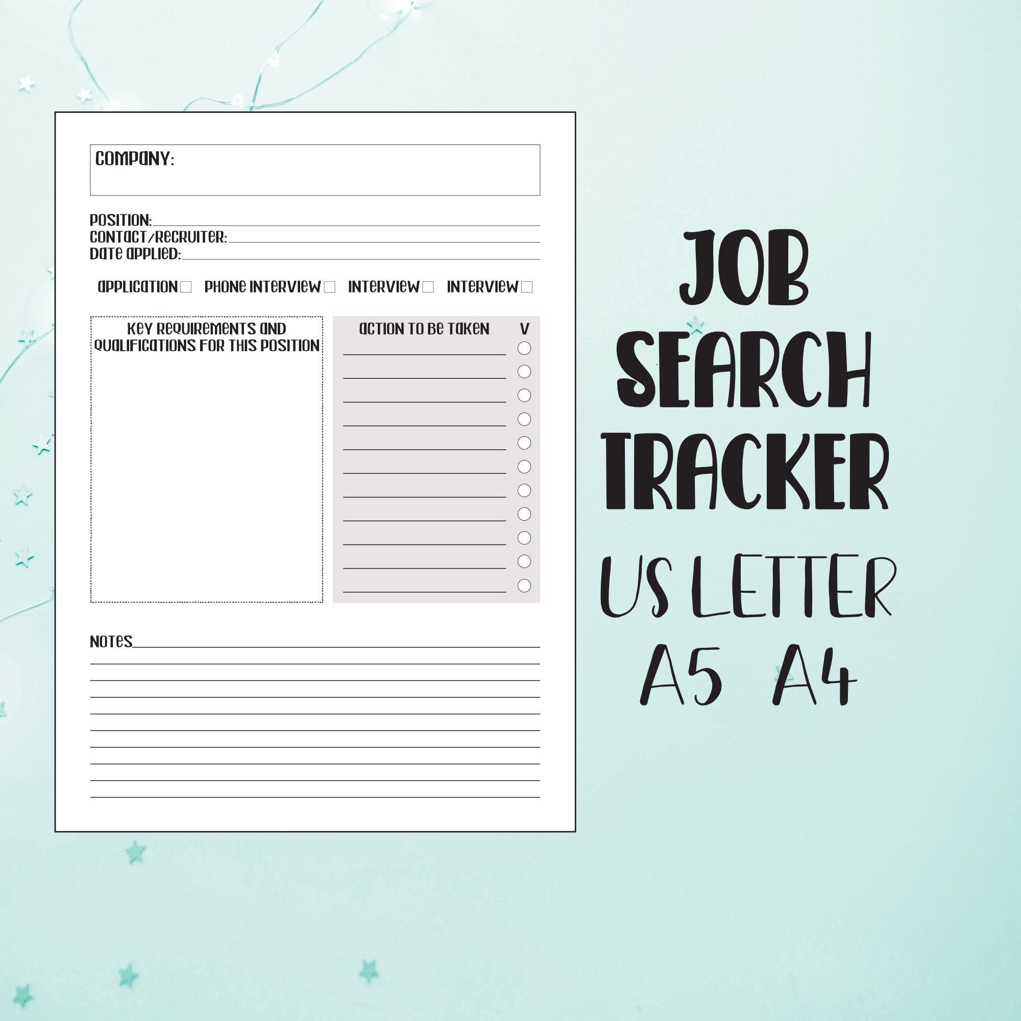 Job Search Tracker Application Log PRINTABLE And INSTANT | Etsy
