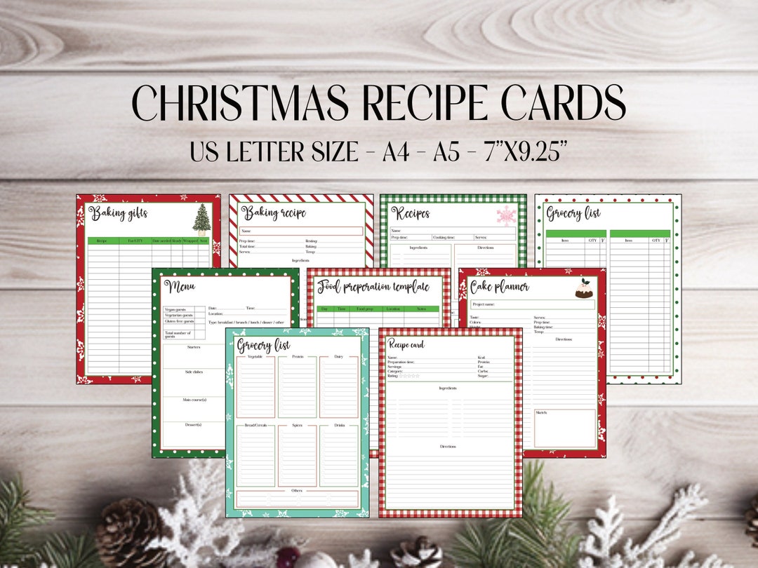 Recipe Card Printable Christmas - With Grocery List, Menu Planner ...