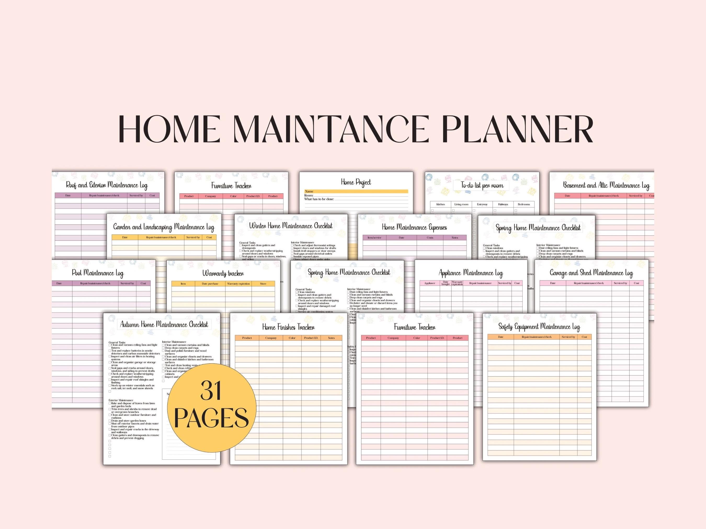 Maintenance Log, House Maintenance Planner PDF, Home Maintenance Binder ...