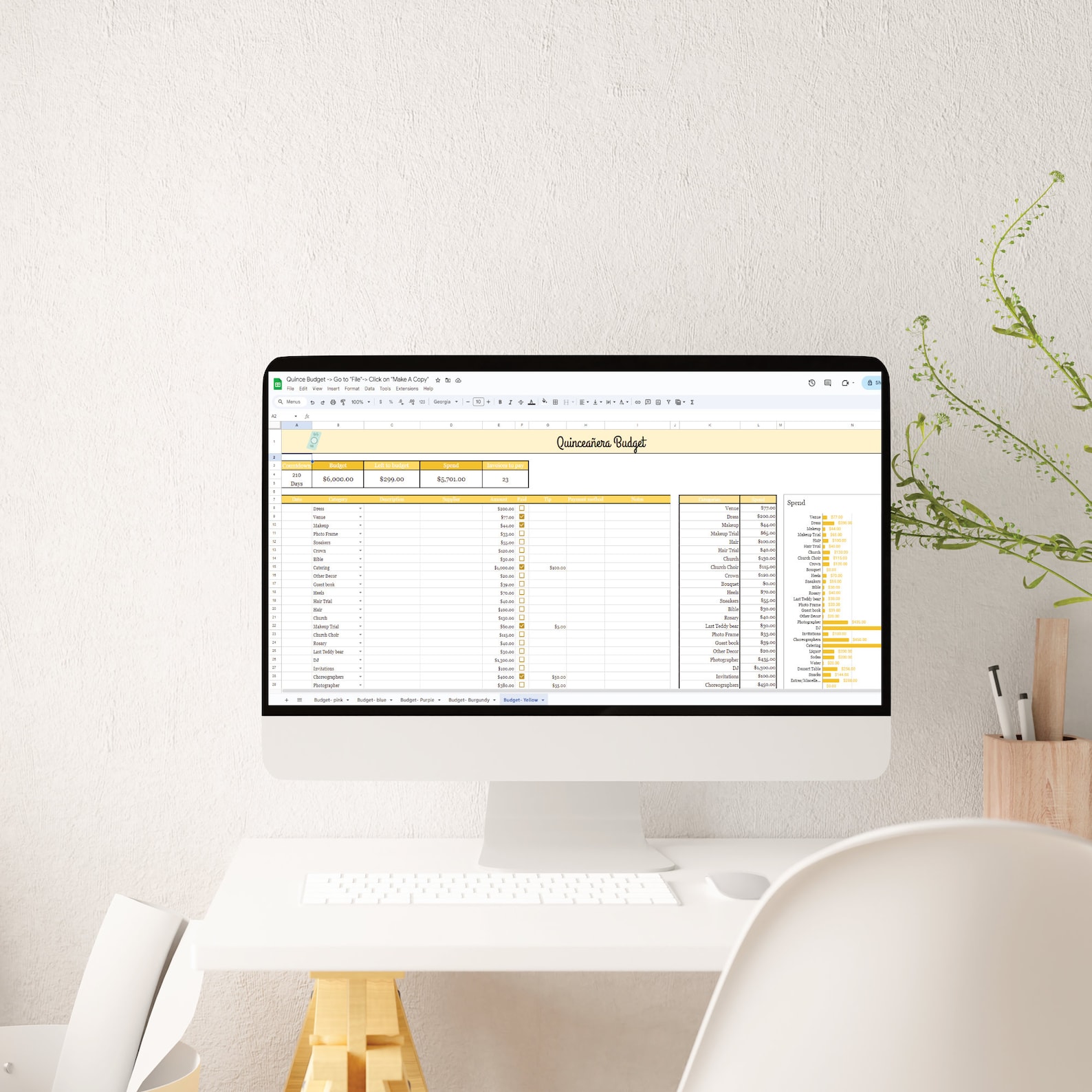 Quinceañera Budget Planner, Editable in Google Sheets, Quince Budgeting ...
