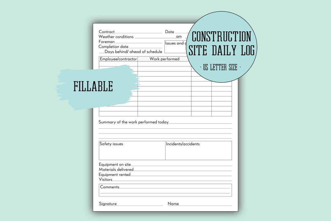Editable Construction Site Log, Job Site Project Management Report ...