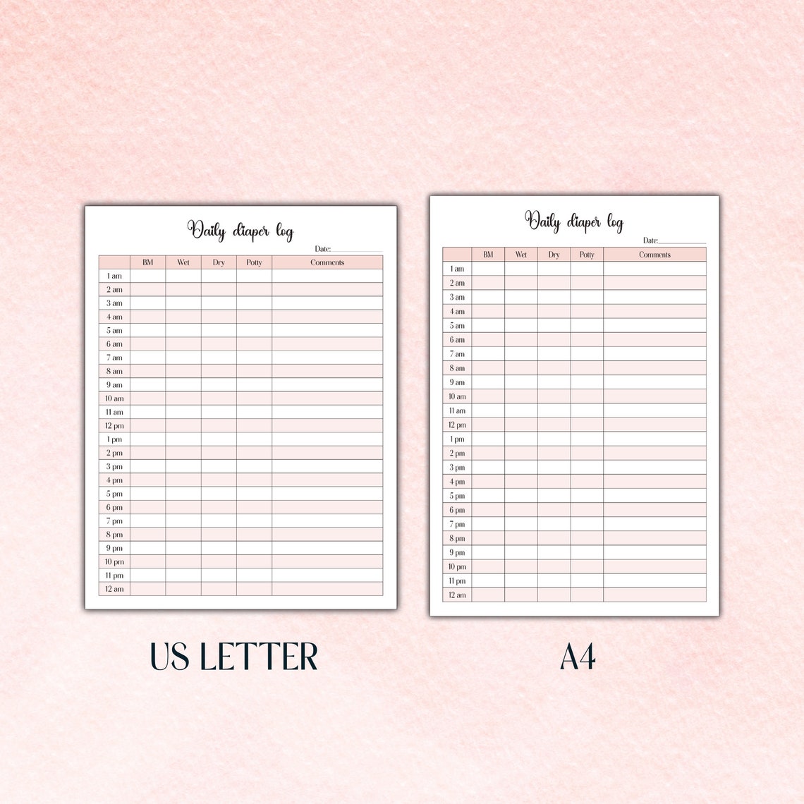 Diaper Log Printable: Daily Changing Tracker & Infant Changing Chart in ...