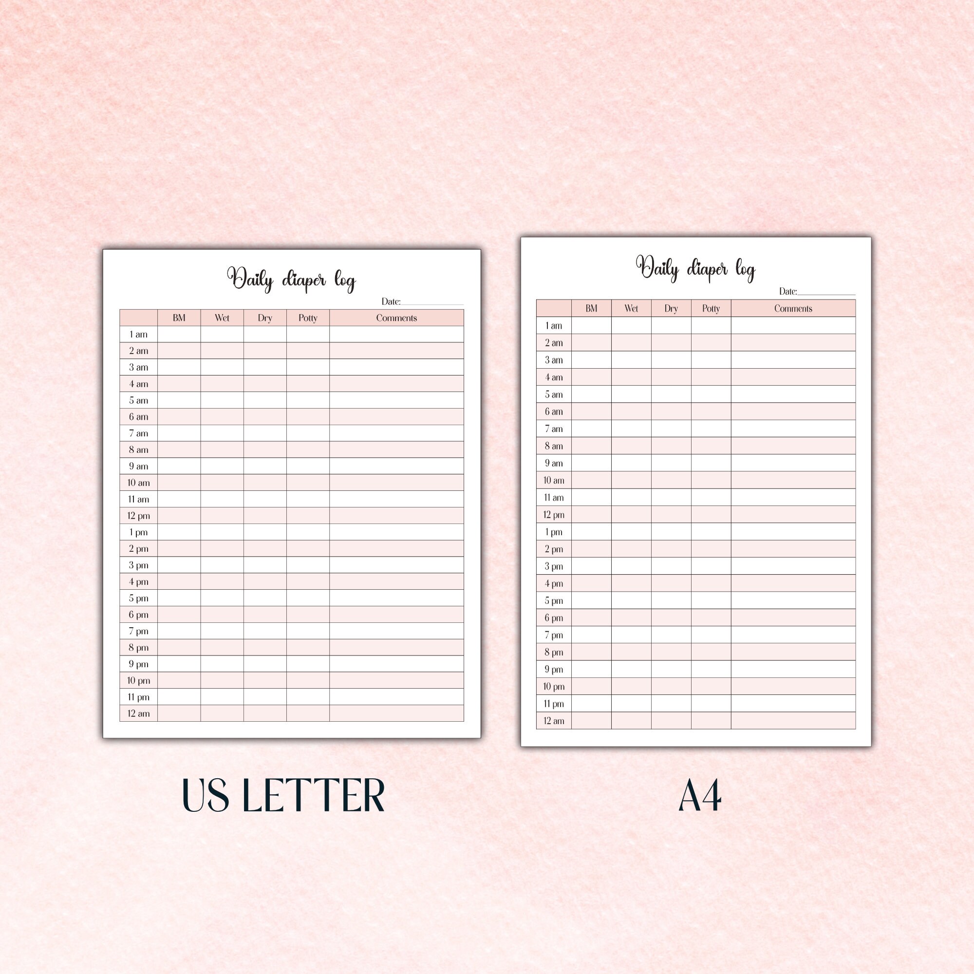Diaper Log Printable: Daily Changing Tracker & Infant Changing Chart in ...