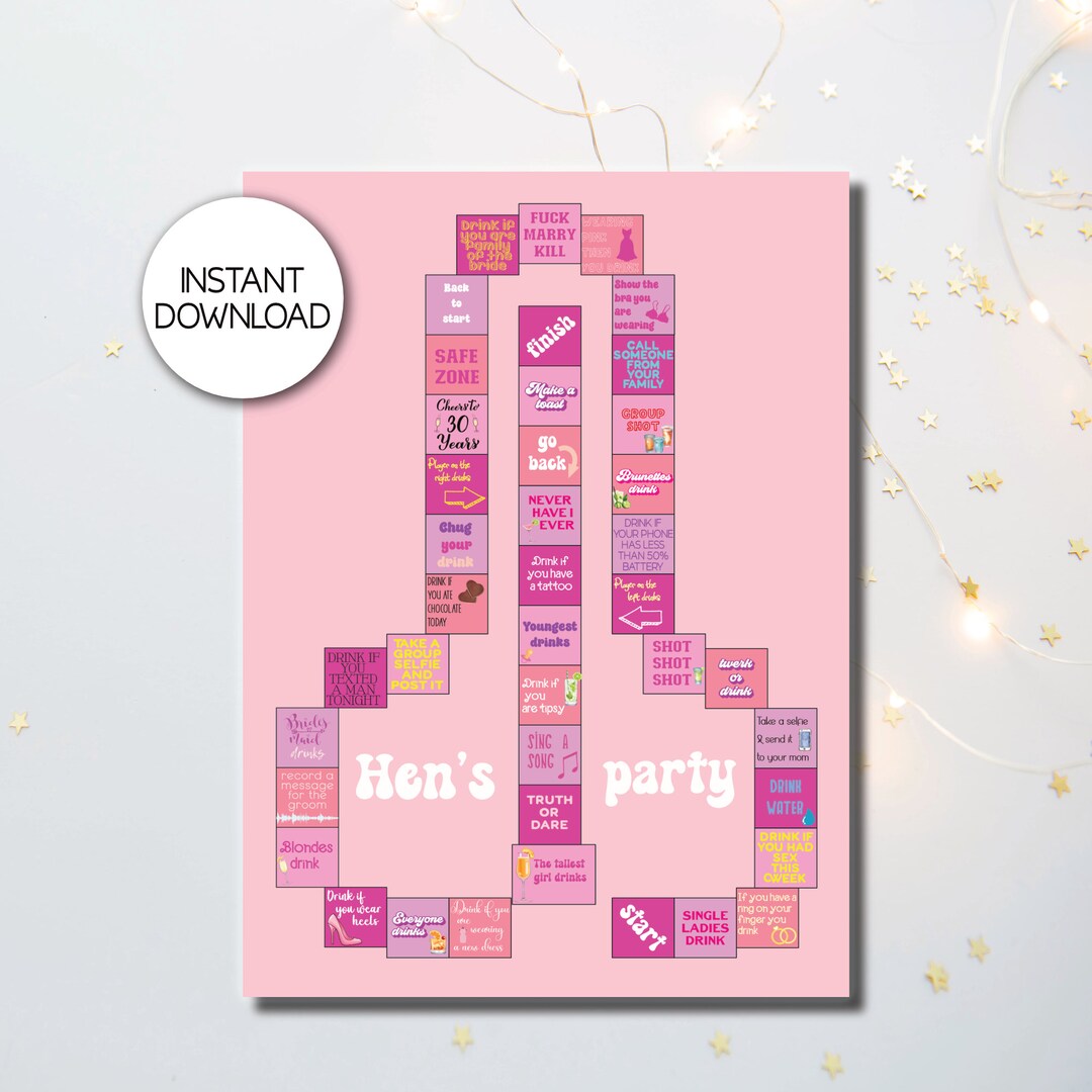 Bachelorette Party Game, Printable Drinking Board Game for Bridal Party ...