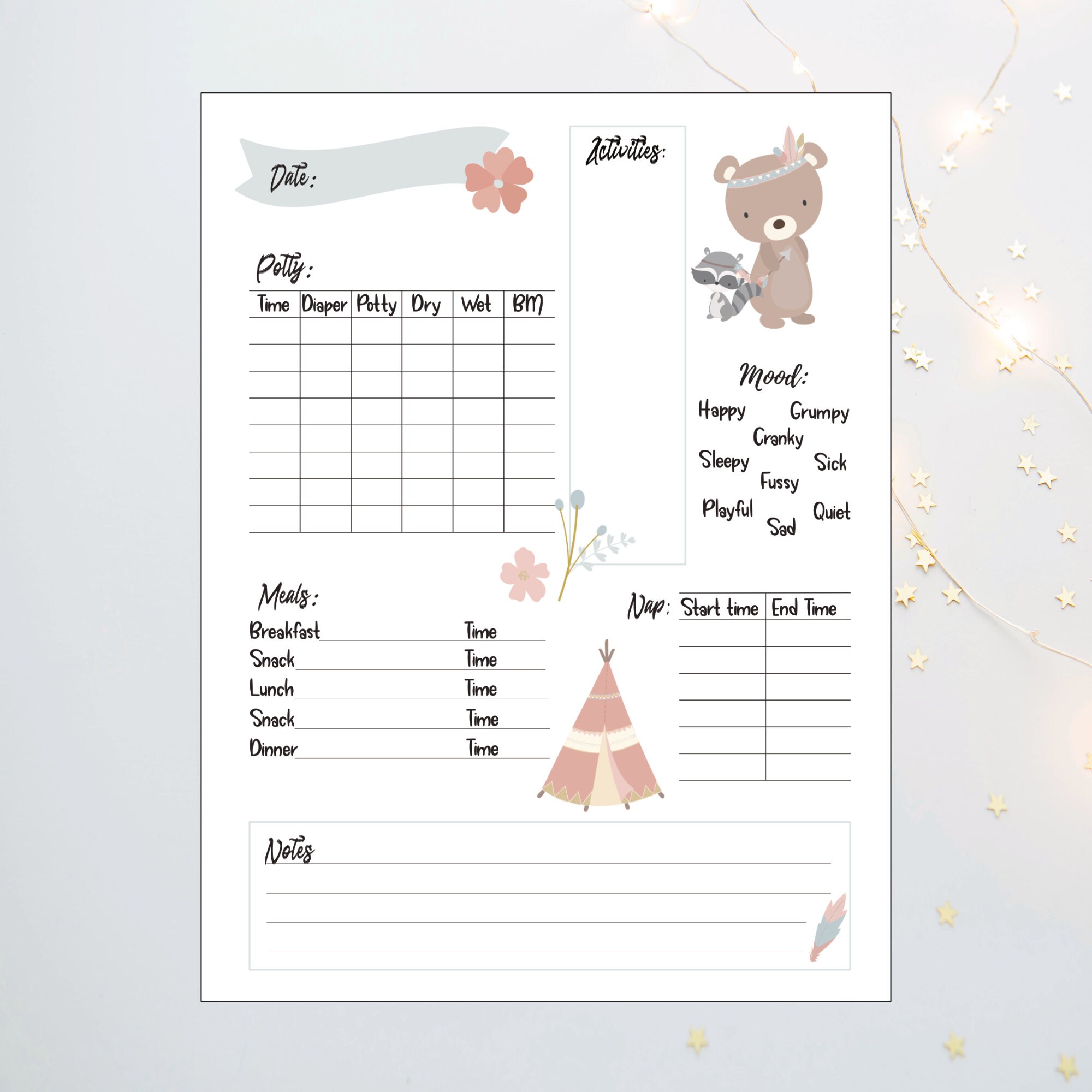 Toddler Log, Daily Toddler Report, Monitor Meals, Naps, Potty and Mood ...