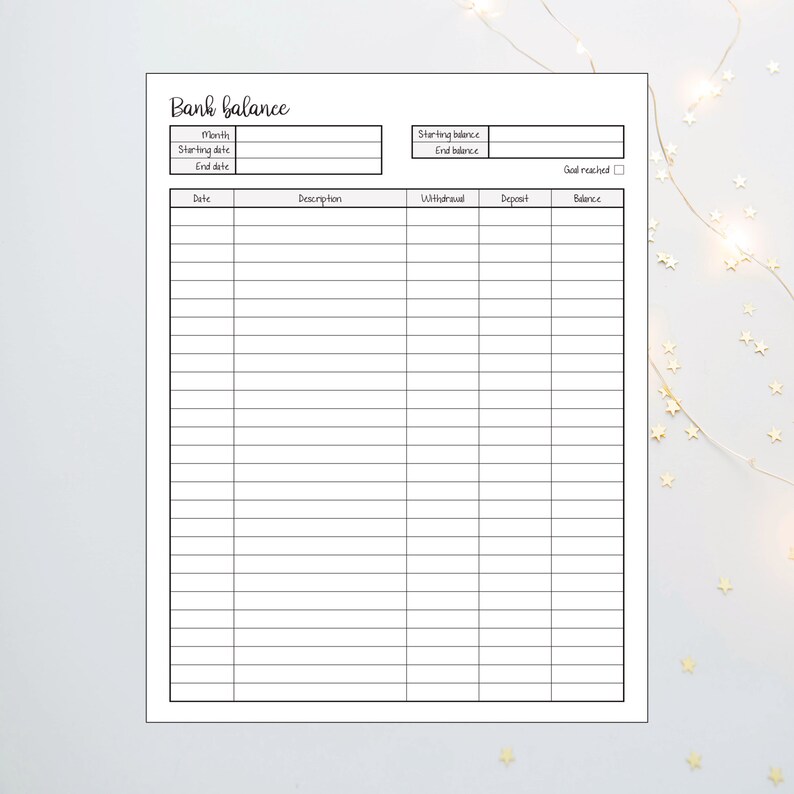 Bank Balance, Printable Bank Balance Log, Bank Account Tracker, Savings ...