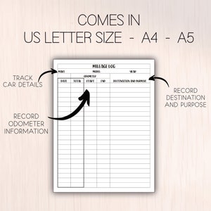 Mileage Log: Printable Business Vehicle Tracker, A5, A4 & US Letter ...