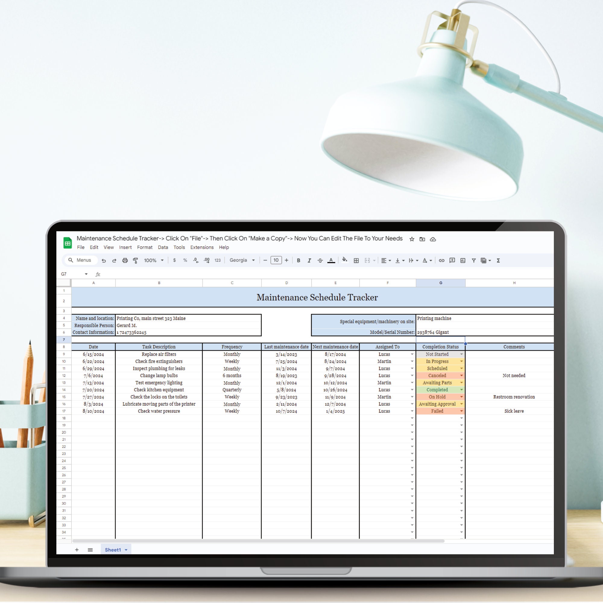 Maintenance Schedule Tracker, Maintenance Planner, Facilities ...