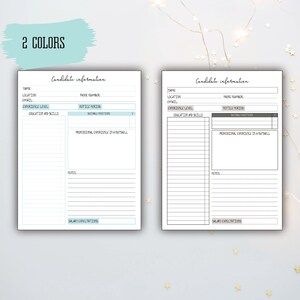 Candidate Record Sheet for Recruiters, Candidates Information Log ...