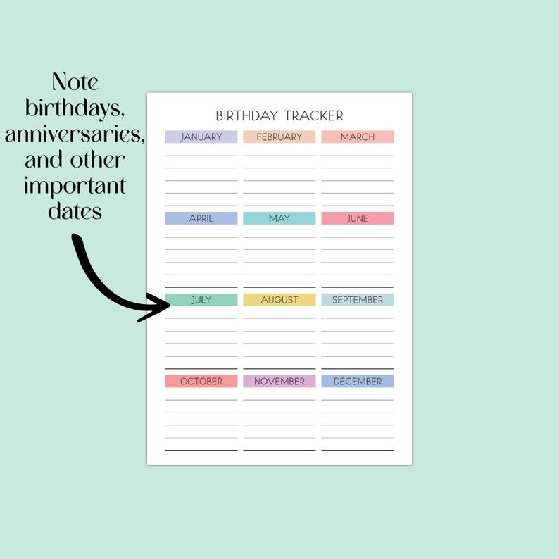 Minimalist Birthday Tracker Printable - Important Dates Keeper, A5 ...