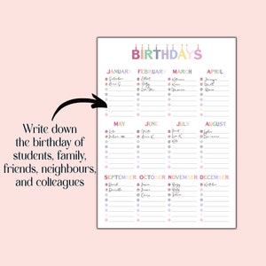 Birthday Tracker Printable, Birthday Planner and Calendar Template ...