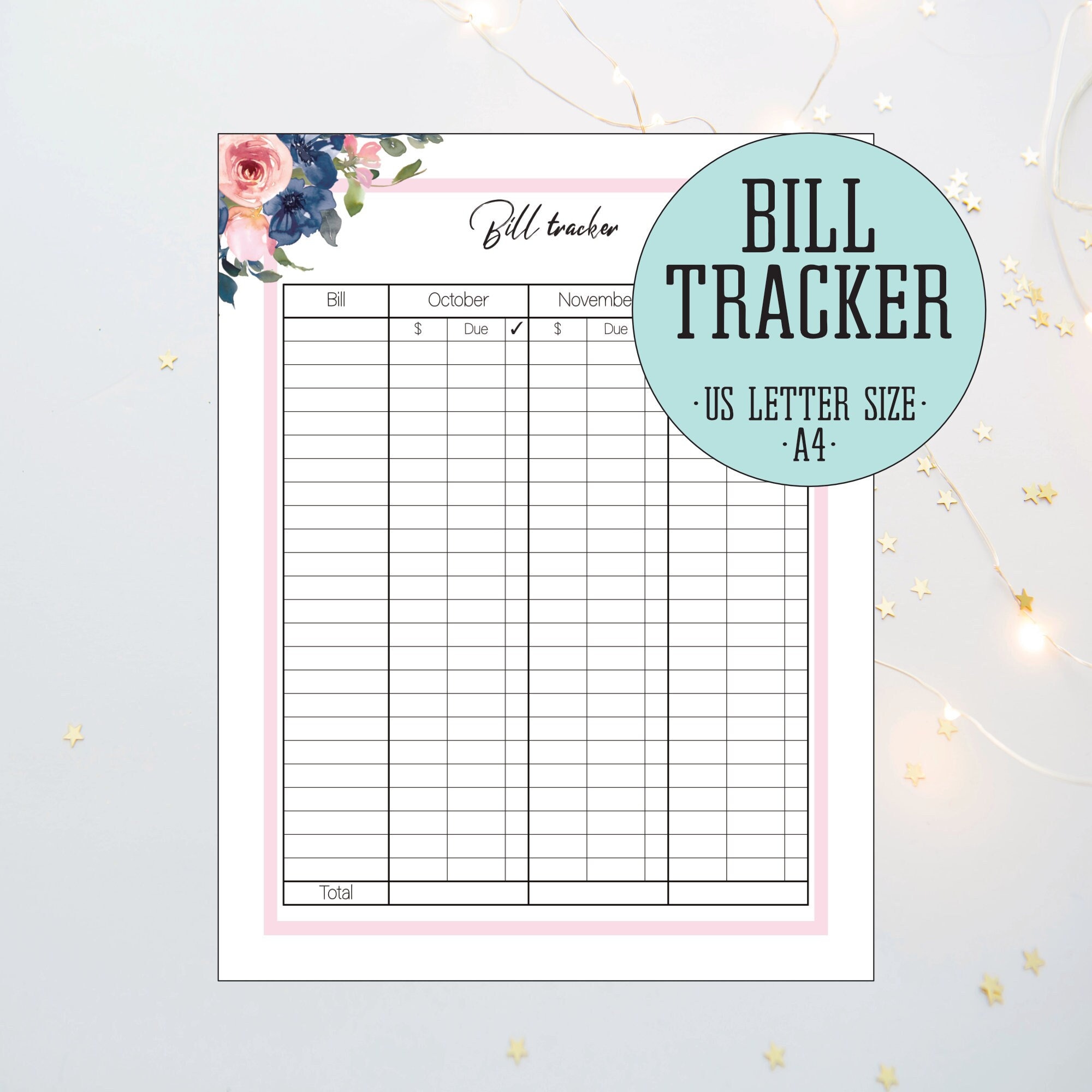 Letter Size Budget Planner Monthly Bill Tracker Printable Paper & Party ...
