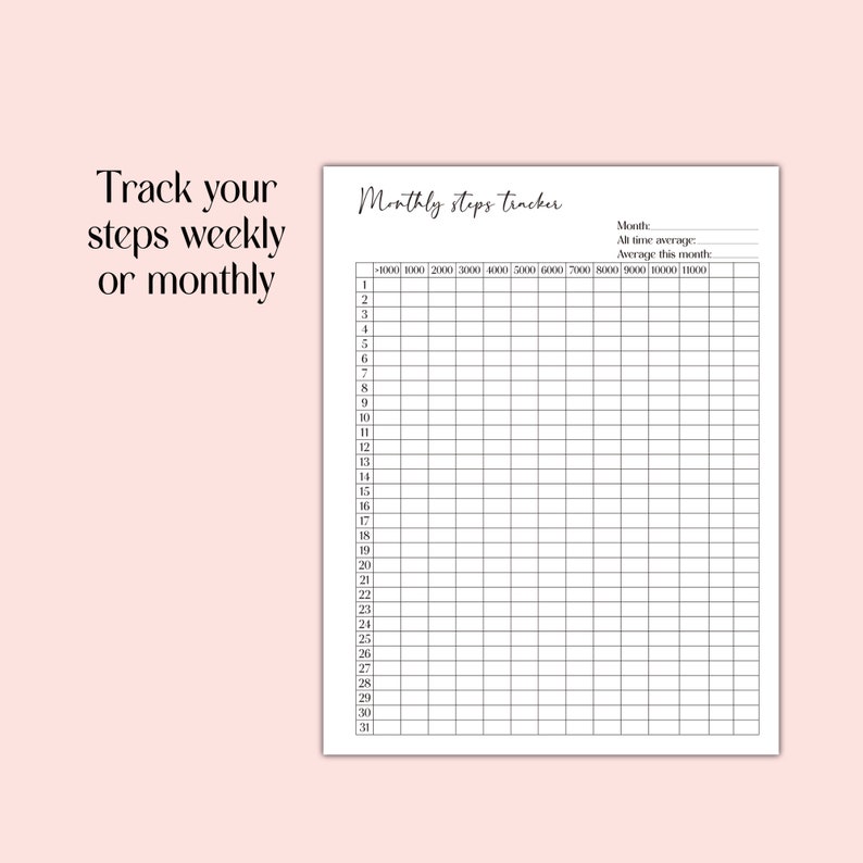 Steps Tracker, Printable Monthly Step Tracker, 30 Day Step Challenge ...