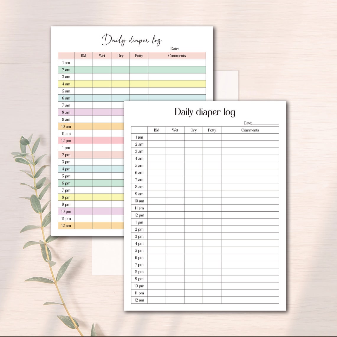 Diaper Log Printable: Daily Changing Tracker & Infant Changing Chart in ...