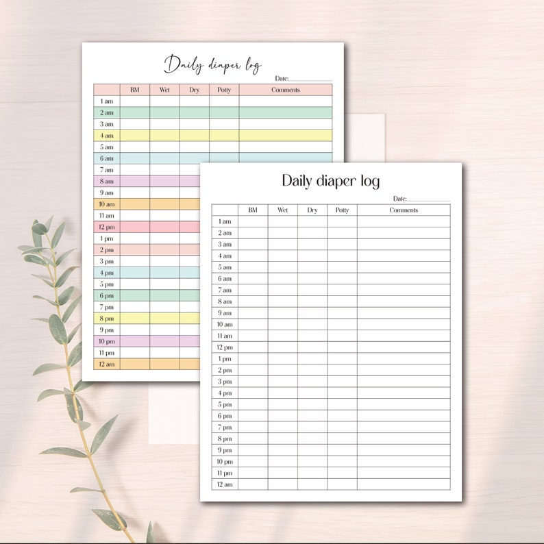Diaper Log Printable: Daily Changing Tracker & Infant Changing Chart in ...
