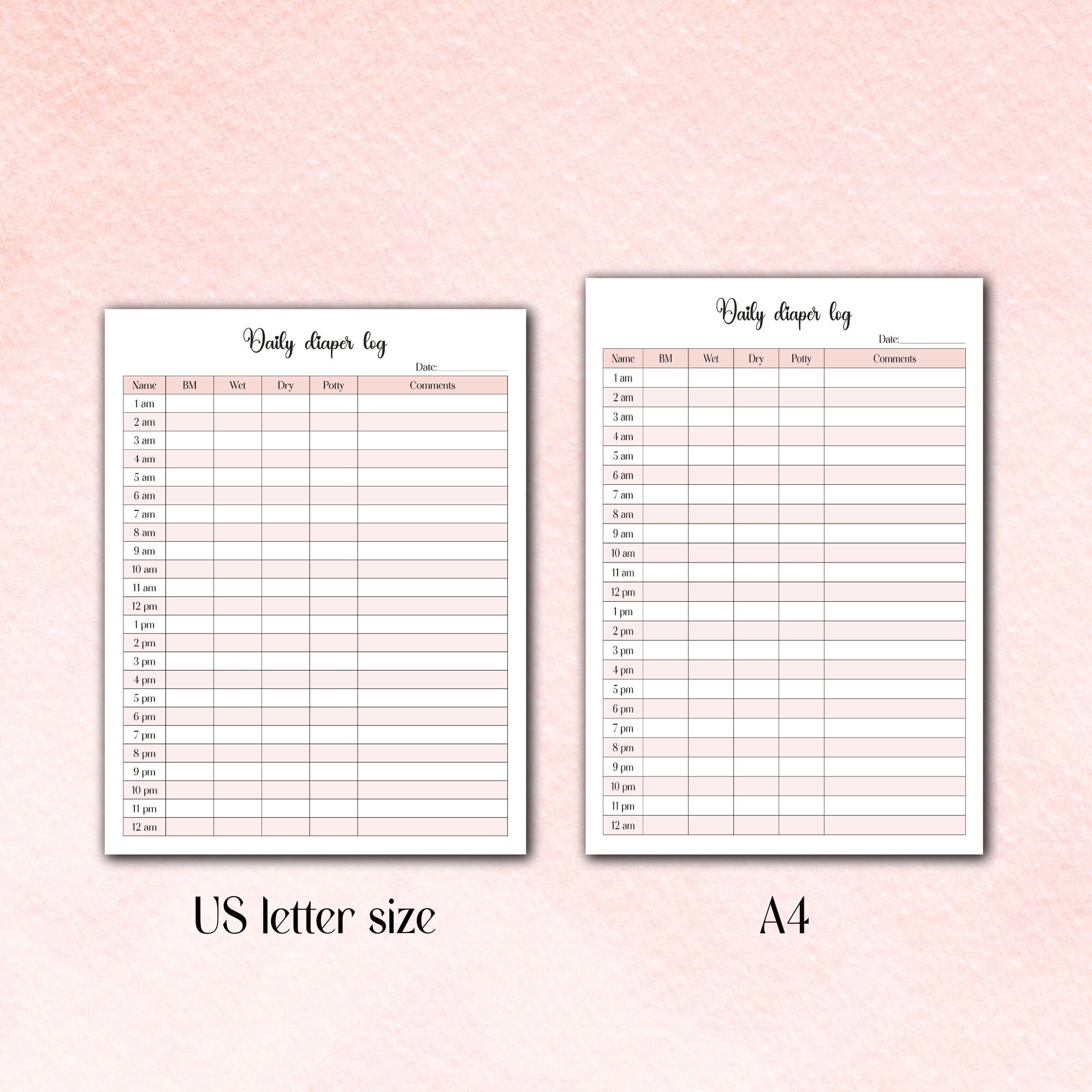 Diaper Log Printable, Daily Changing Tracker, Infant Changing Chart, 6 ...