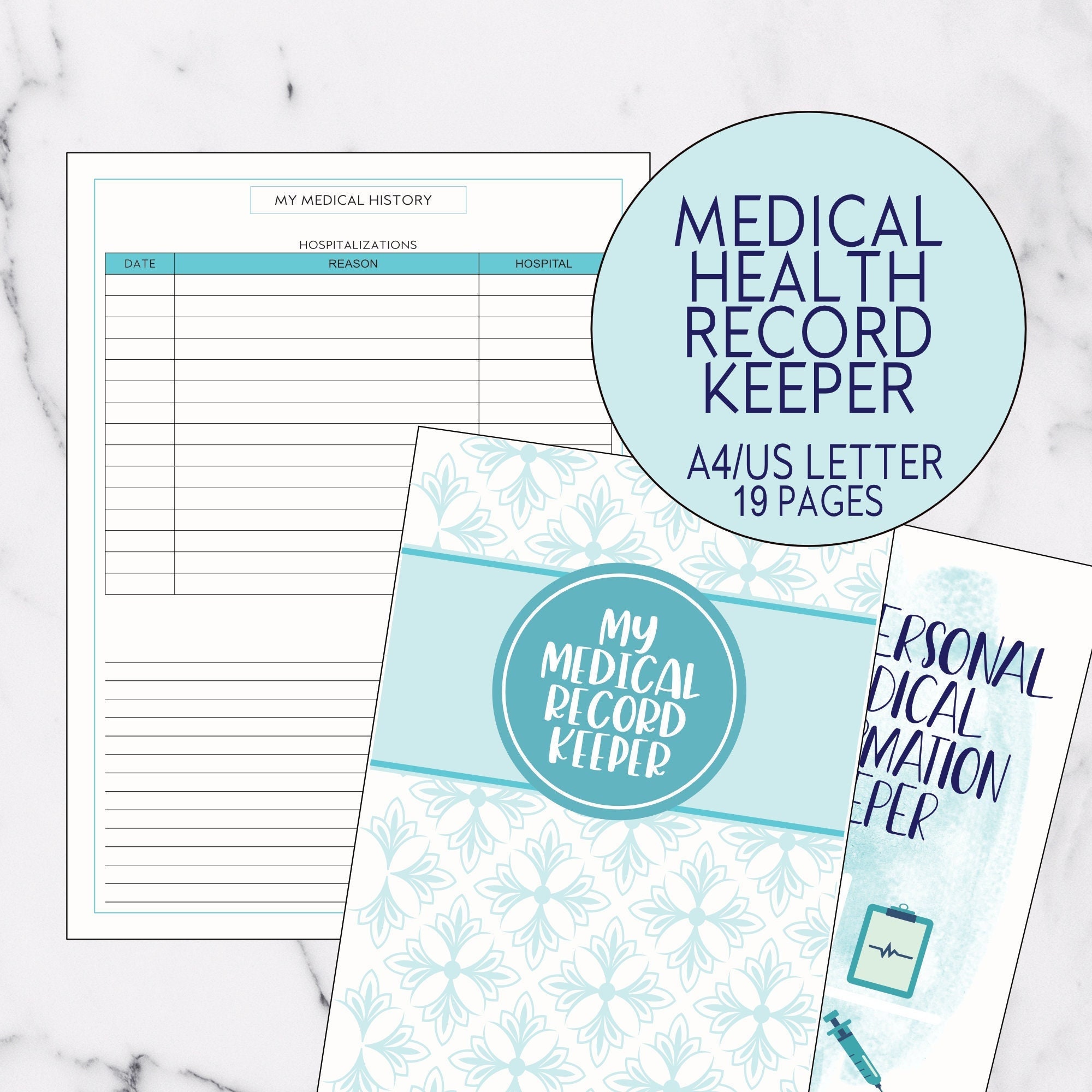 Personal Health Record Keeper: PRINTABLE, Track Prescriptions, Medical ...