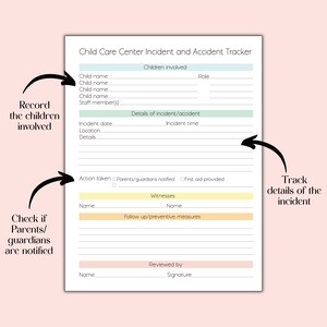 Incident Report Form, Child Care Health and Safety Log, Accident Report ...