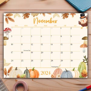 November Calendar 2024 Printable and Fillable, Monthly Schedule ...