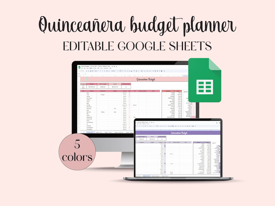 Quinceañera Budget Planner, Editable in Google Sheets, Quince Budgeting ...