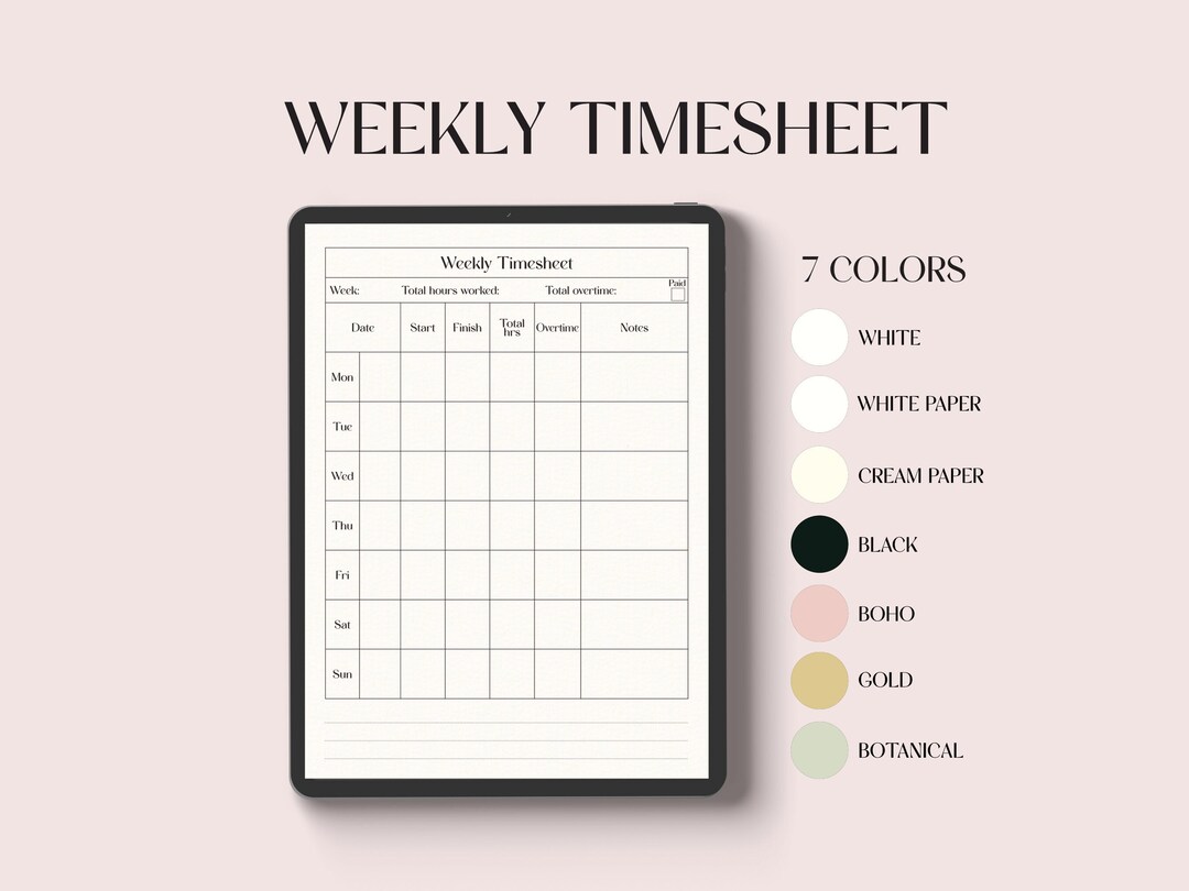Timesheet Tracker, Weekly Time Sheet, Digital Work Hour Log, Overtime ...