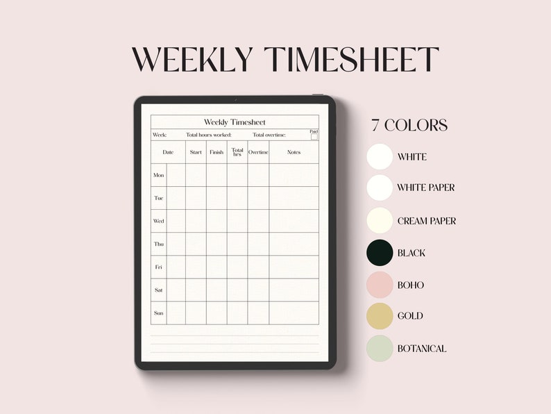 Timesheet Tracker, Weekly Time Sheet, Digital Work Hour Log, Overtime ...