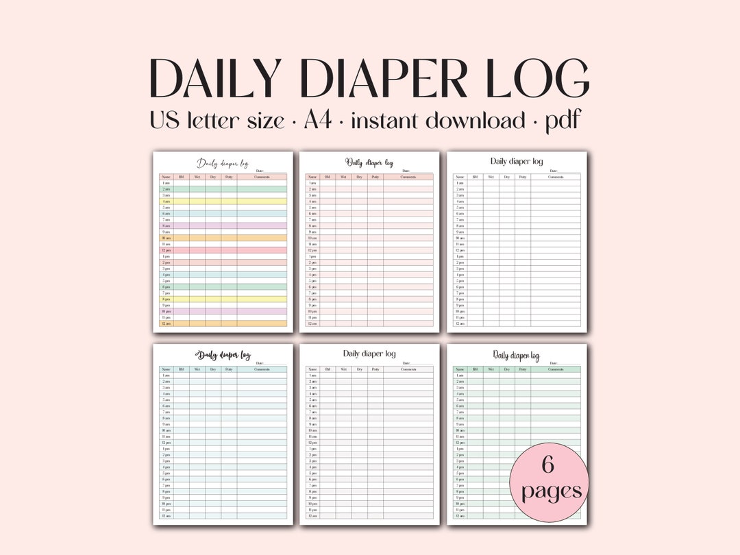 Diaper Log Printable: Daily Changing Tracker & Infant Changing Chart in ...