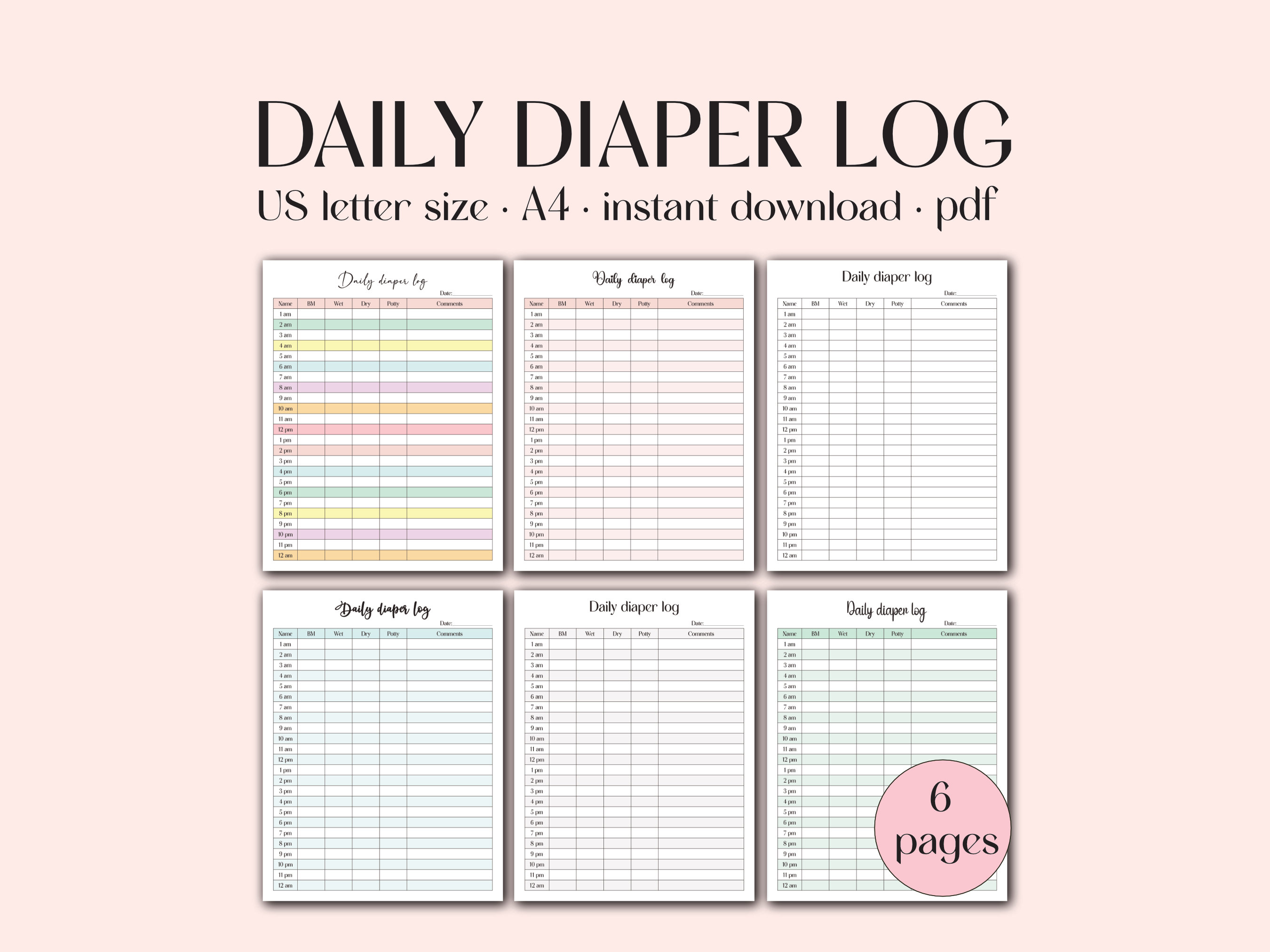 Diaper Log Printable: Daily Changing Tracker & Infant Changing Chart in ...