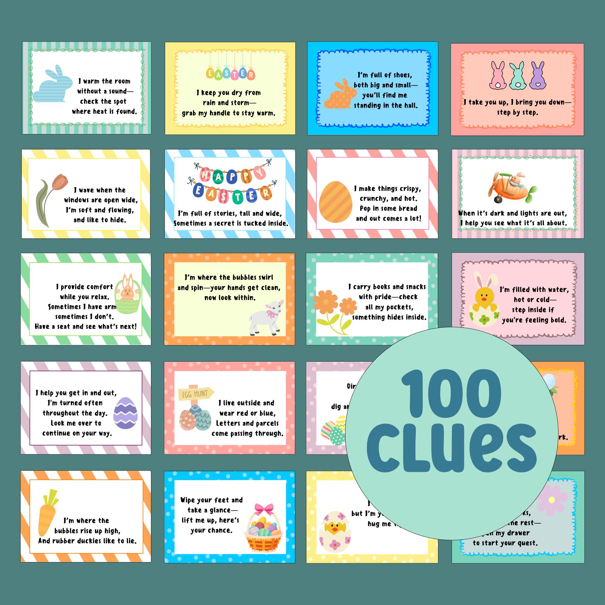 Easter Egg Scavenger Hunt, 100 Editable Clues for Indoor and Outdoor ...