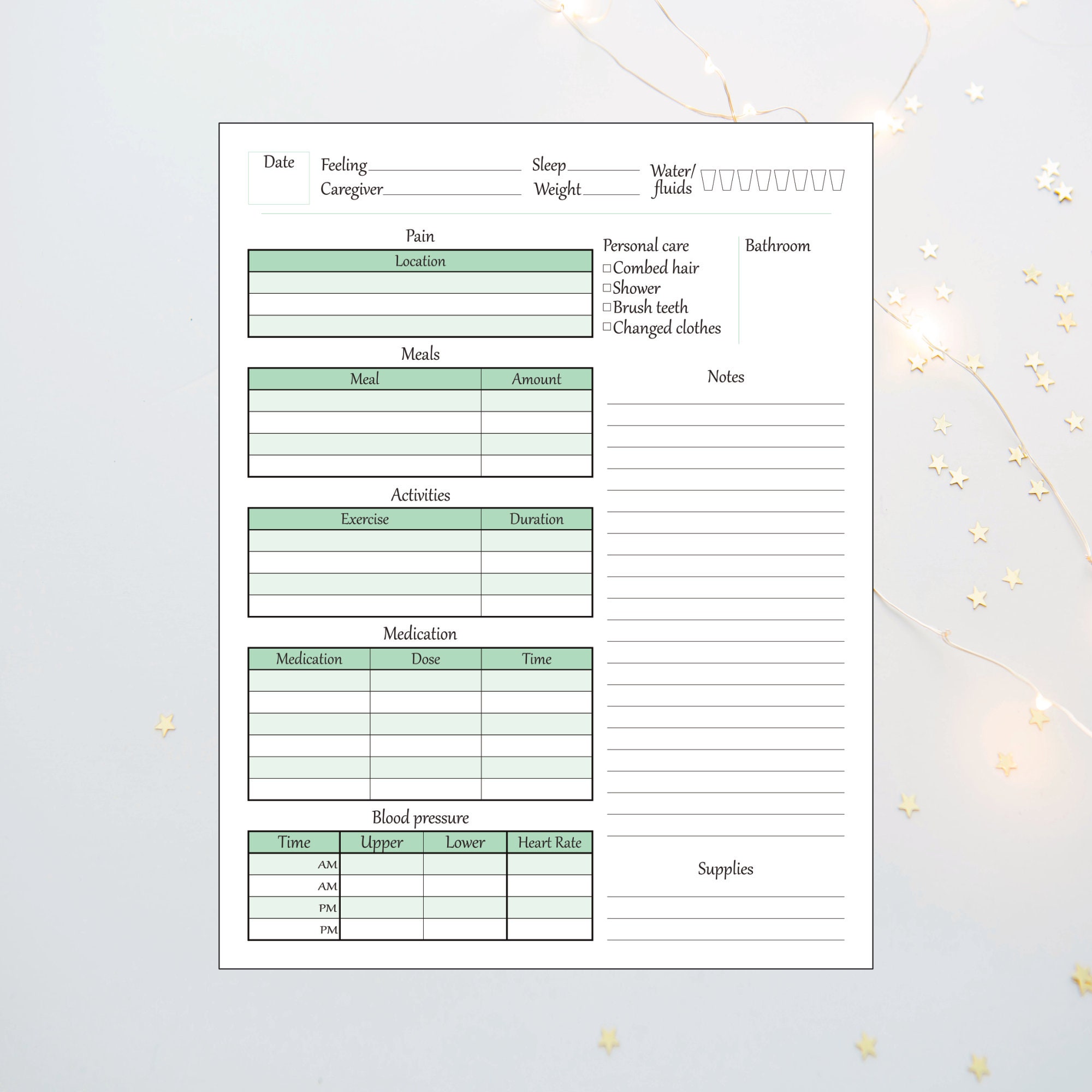 Daily Caregiver Log, Caregiver Report, Caregiving Elderly Care ...