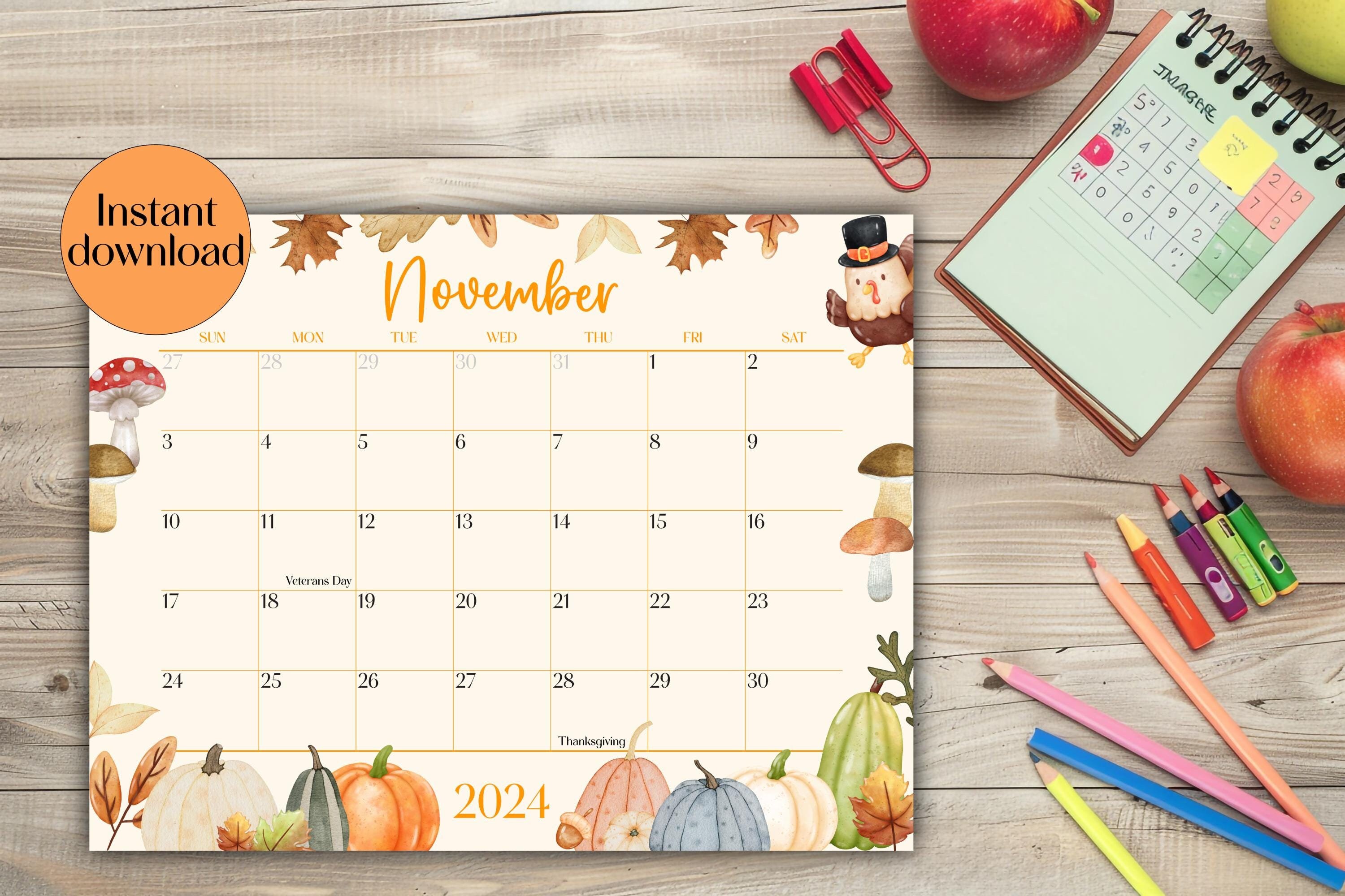 November Calendar 2024 Printable and Fillable, Monthly Schedule ...