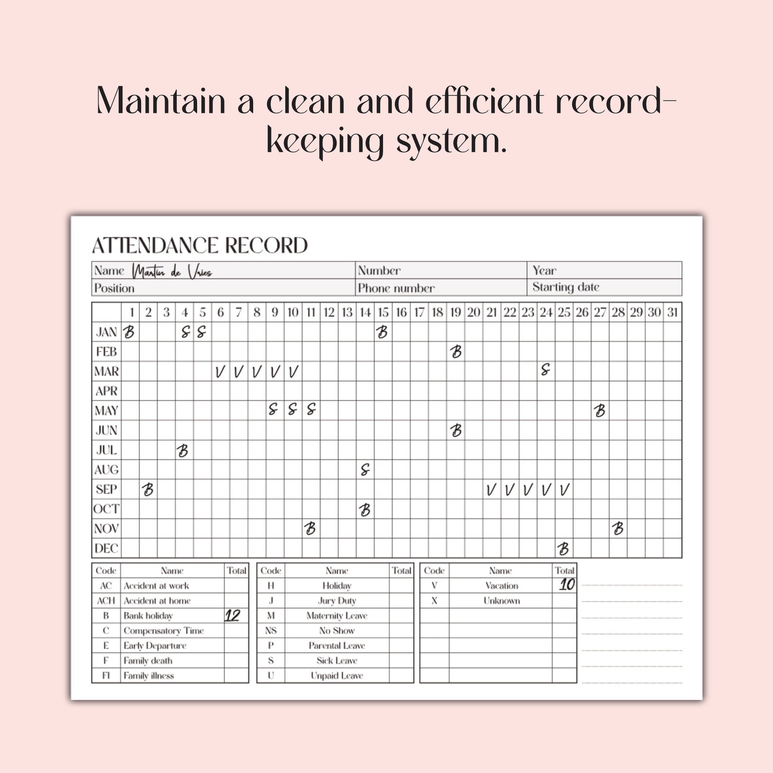 Absence Tracker: Employee Attendance Log, Daily Staff Absence Tracker ...