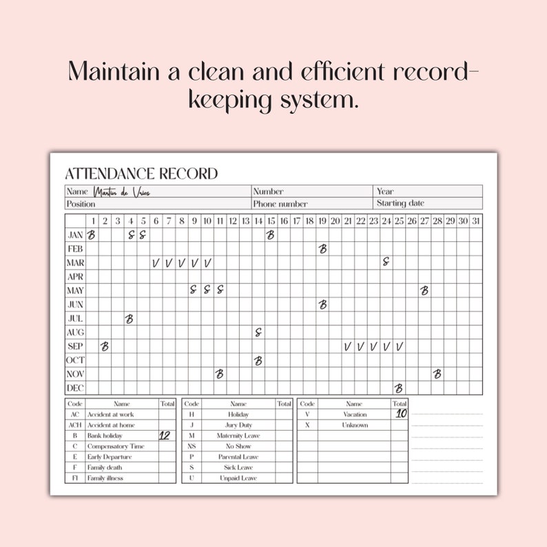 Absence Tracker: Employee Attendance Log, Daily Staff Absence Tracker ...
