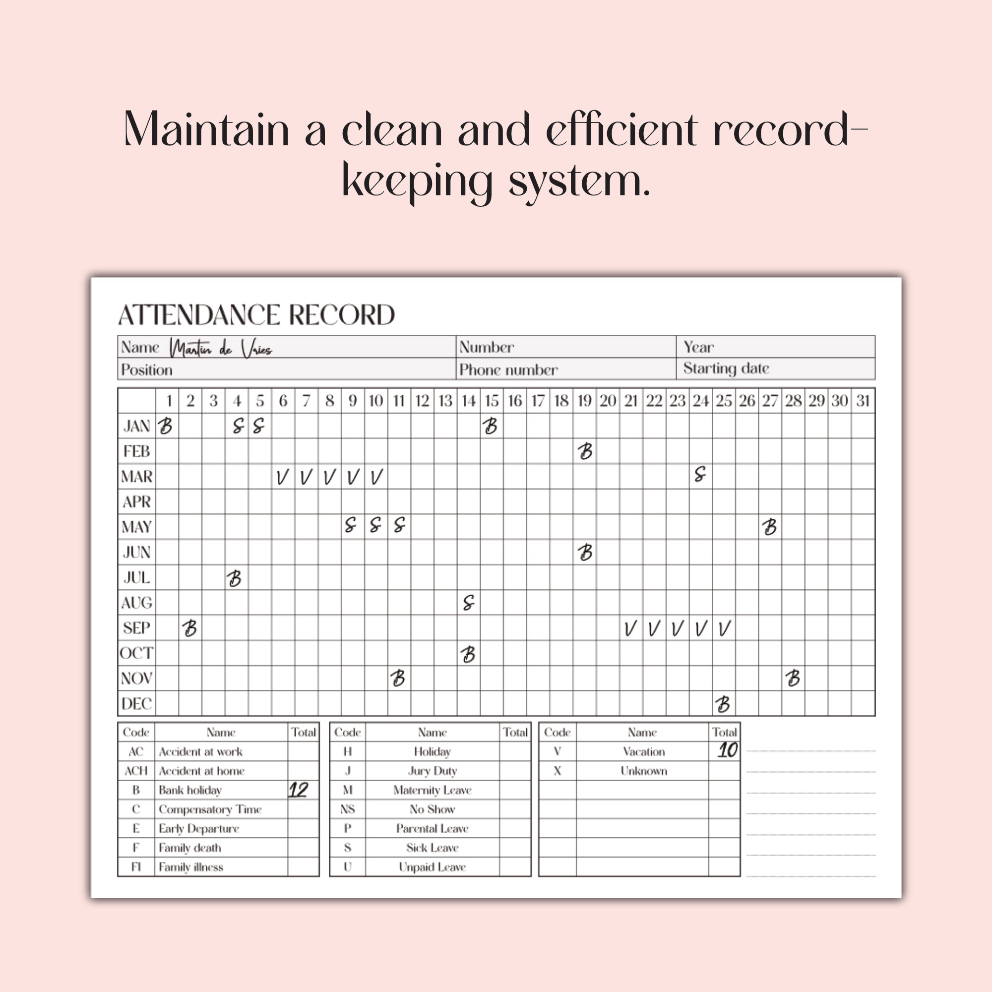 Absence Tracker: Employee Attendance Log, Daily Staff Absence Tracker ...