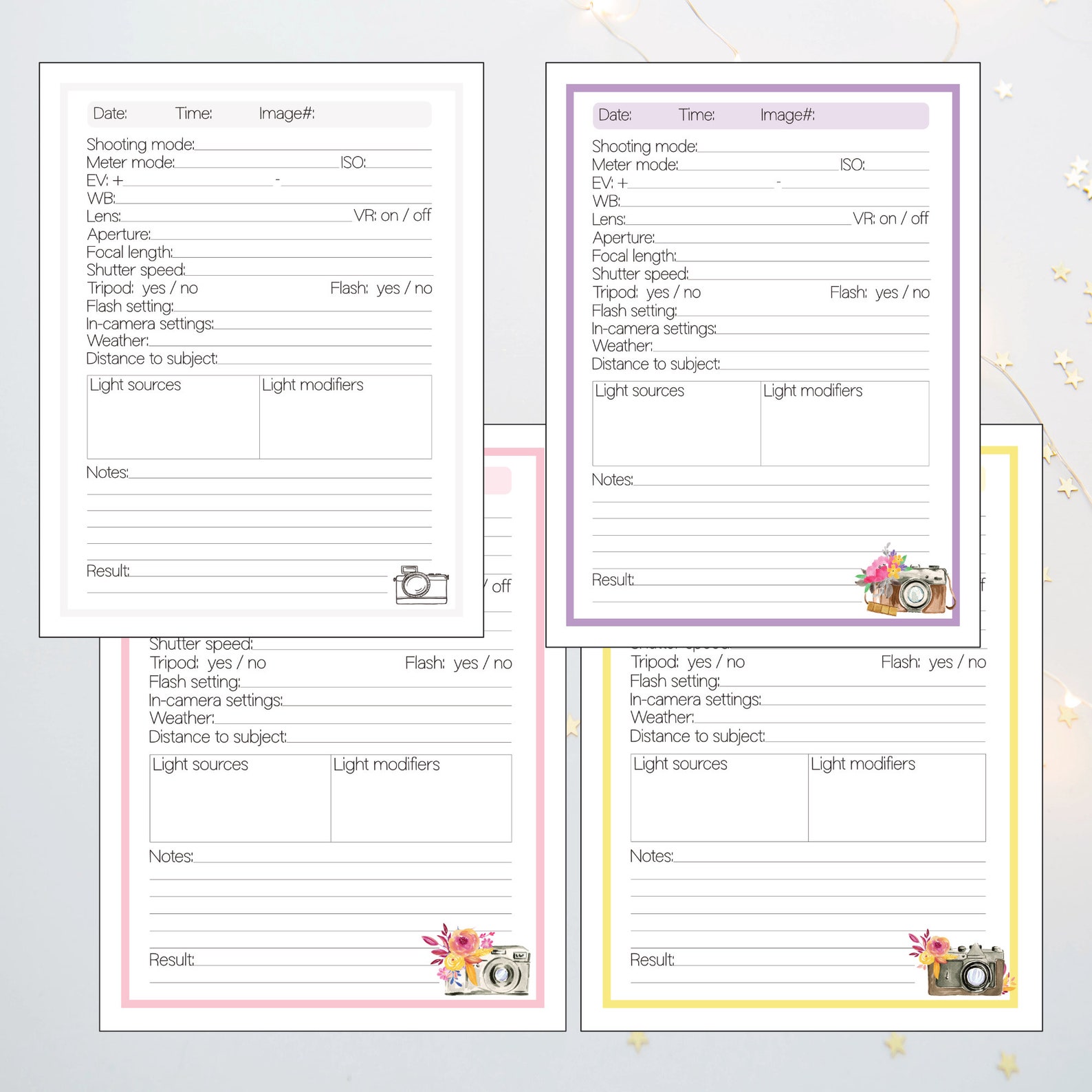 Photography Log Photo Shoot Record Photography Templates - Etsy