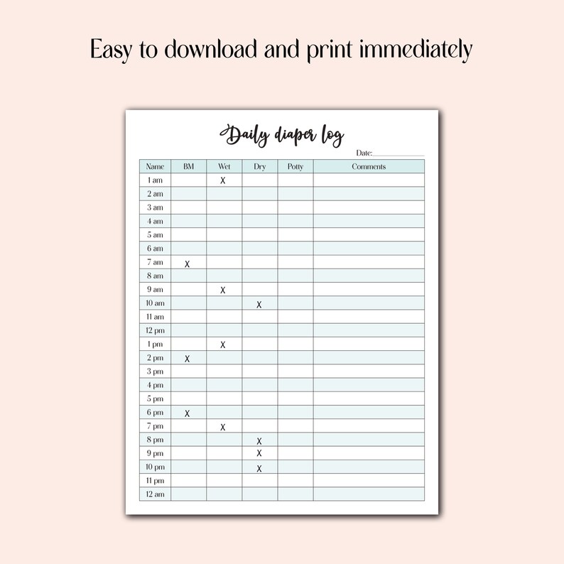 Diaper Log Printable, Daily Changing Tracker, Infant Changing Chart, 6 ...