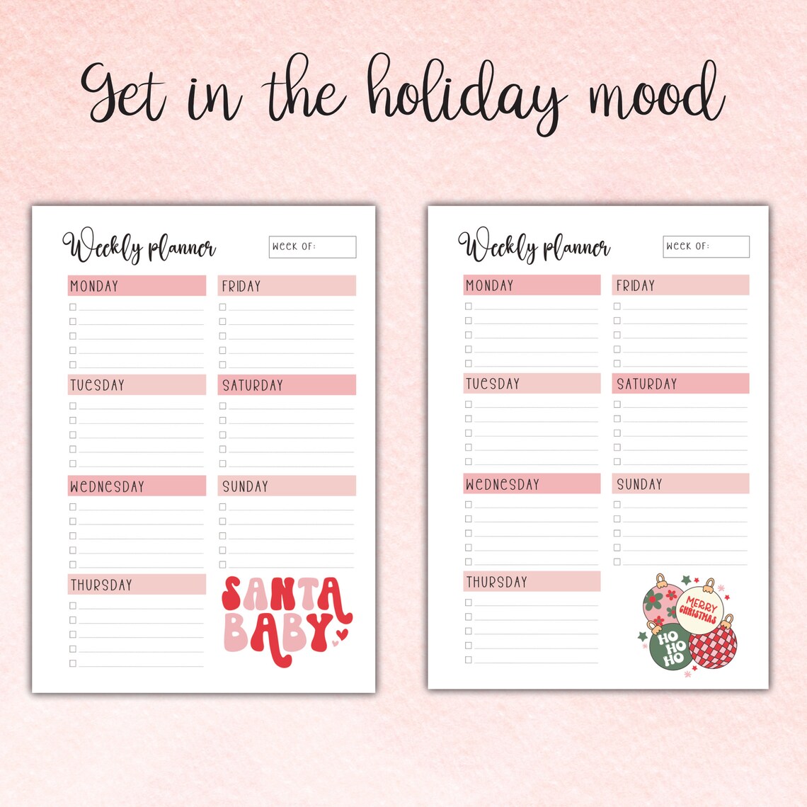 Weekly Planner Inserts, Pink Christmas Schedule Planner, Printable to ...