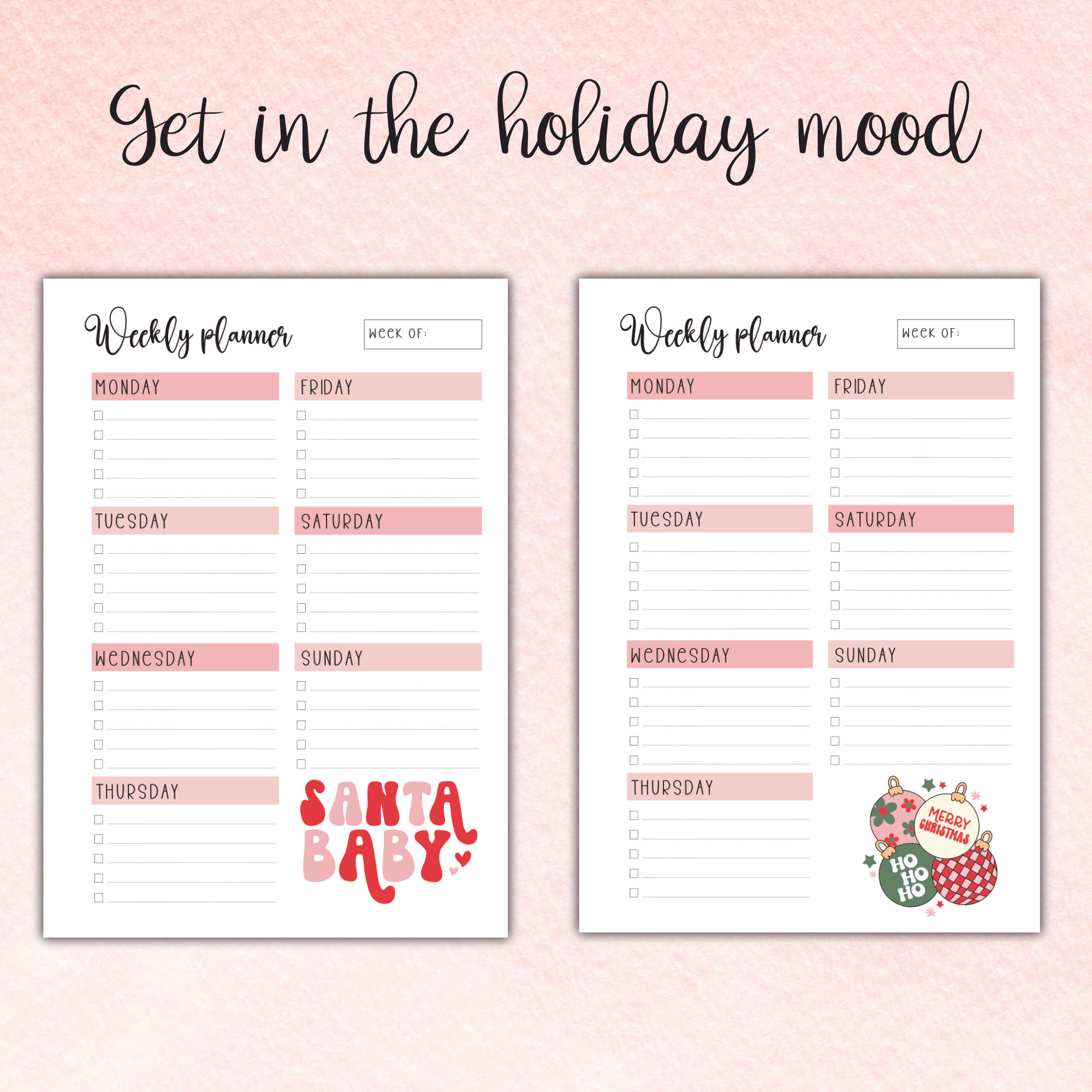 Weekly Planner Inserts, Pink Christmas Schedule Planner, Printable to ...